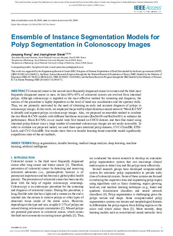 Pdf Ensemble Of Instance Segmentation Models For Polyp Segmentation In Colonoscopy Images