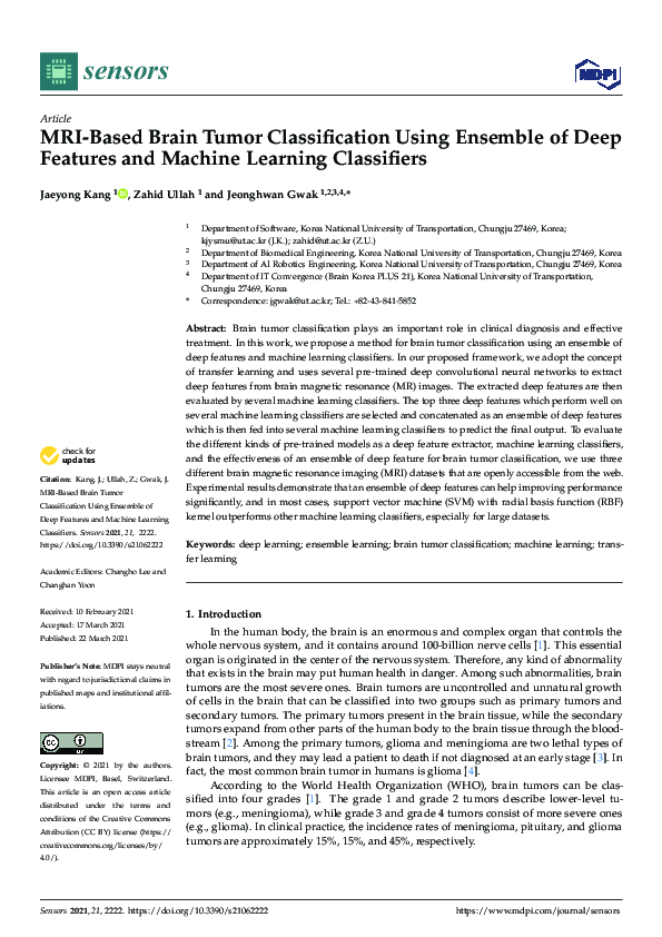 Pdf Mri Based Brain Tumor Classification Using Ensemble Of Deep