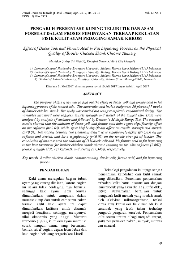 (PDF) Pengaruh Presentase Kuning Telur Itik Dan Asam Formiat Dalam ...
