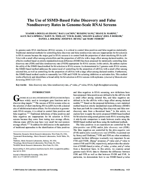 (PDF) The Use of SSMD-Based False Discovery and False Nondiscovery ...
