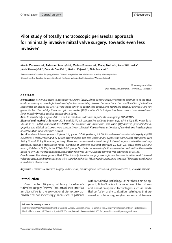 (PDF) Pilot study of totally thoracoscopic periareolar approach for ...