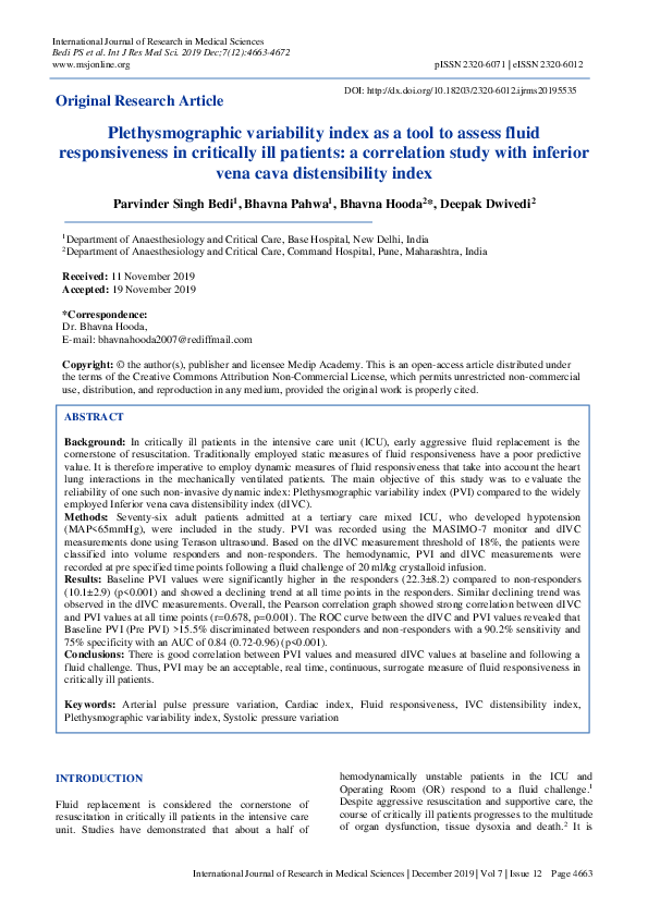 (PDF) Plethysmographic variability index as a tool to assess fluid ...