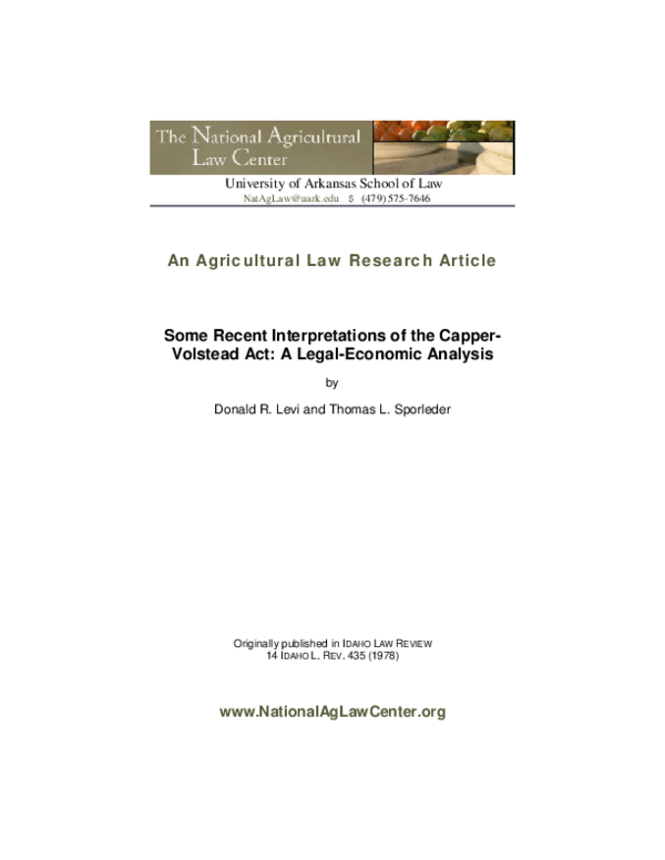(PDF) Some Recent Interpretations of the Capper- Volstead Act: A Legal ...