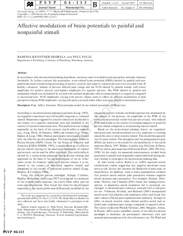 (PDF) Affective modulation of brain potentials to painful and ...