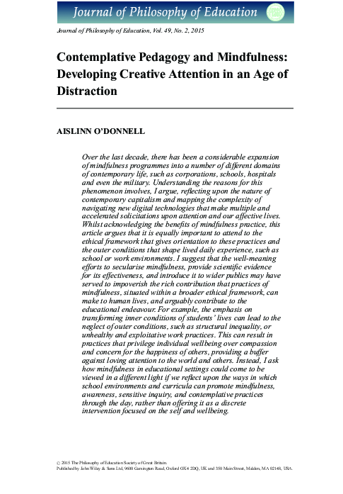 (PDF) Contemplative Pedagogy and Mindfulness: Developing Creative ...