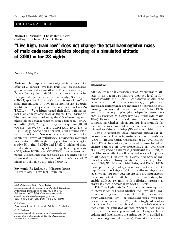 (PDF) “Live high, train low” does not change the total haemoglobin mass ...