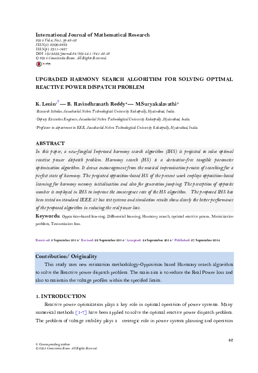 (PDF) Upgraded Harmony Search Algorithm for Solving Optimal Reactive ...