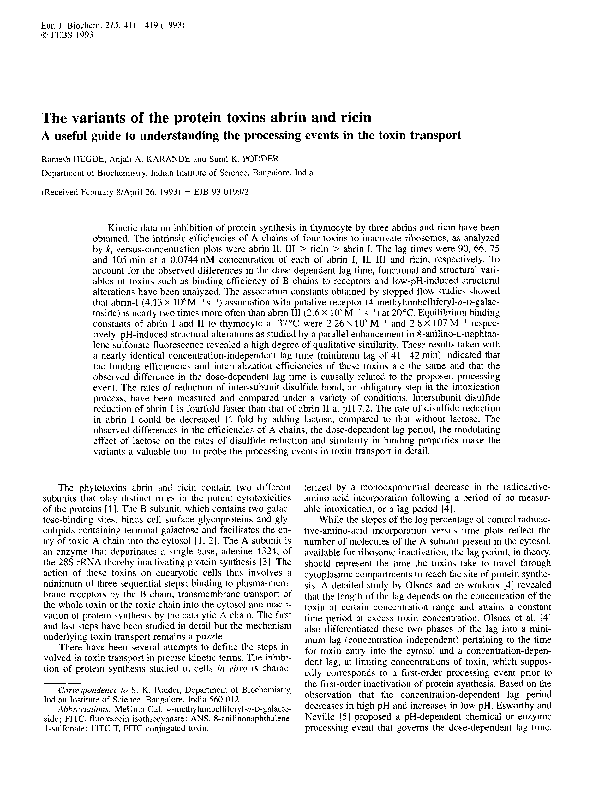 (PDF) The variants of the protein toxins abrin and ricin. A useful ...