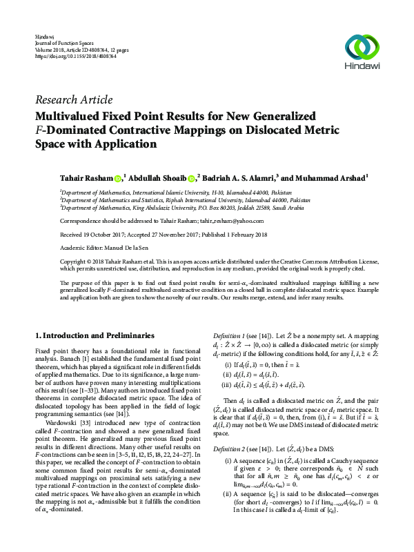 Pdf Multivalued Fixed Point Results For New Generalized F Dominated