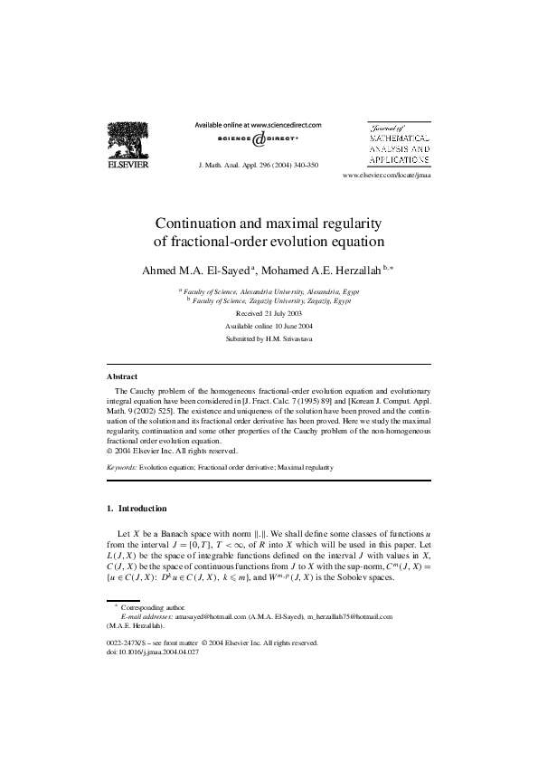 (PDF) Continuation and maximal regularity of fractional-order evolution equation