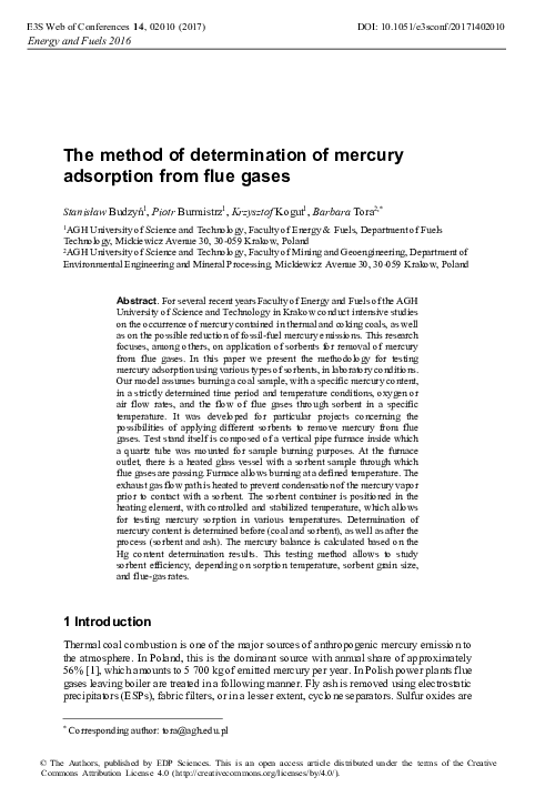 (PDF) The method of determination of mercury adsorption from flue gases