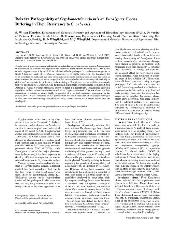 (PDF) Relative Pathogenicity of Cryphonectria cubensis on Eucalyptus ...