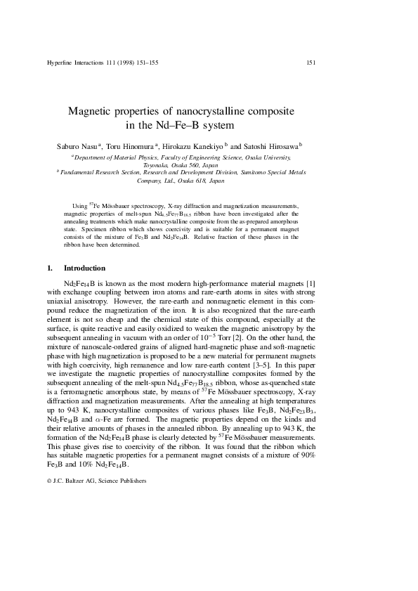 (PDF) Magnetic properties of nanocrystalline composite in the Nd--Fe--B system