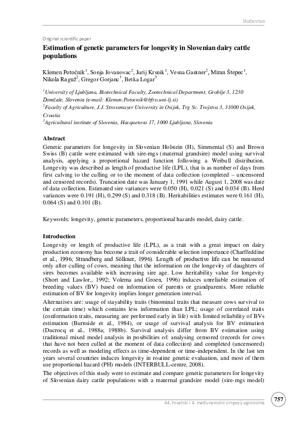(PDF) Estimation of genetic parameters for longevity traits in dairy cattle: A review with focus ...