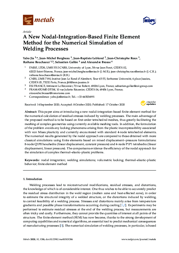 Pdf A New Nodal Integration Based Finite Element Method For The Numerical Simulation Of