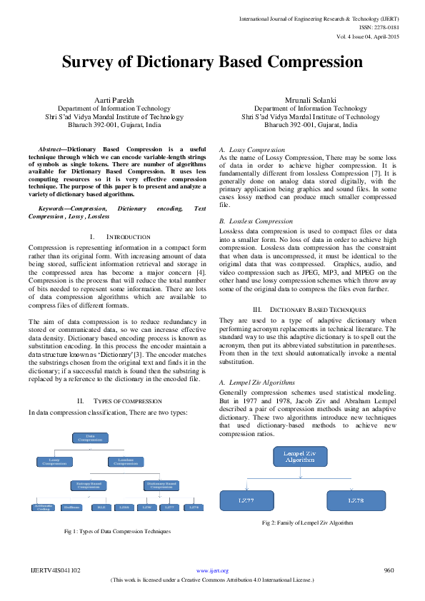 (PDF) Survey of Dictionary Based Compression