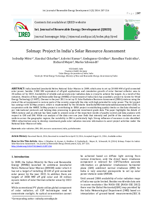 (PDF) Solmap: Project In India's Solar Resource Assessment