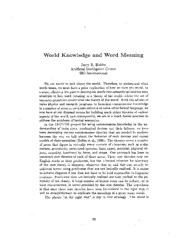 (PDF) World knowledge and word meaning