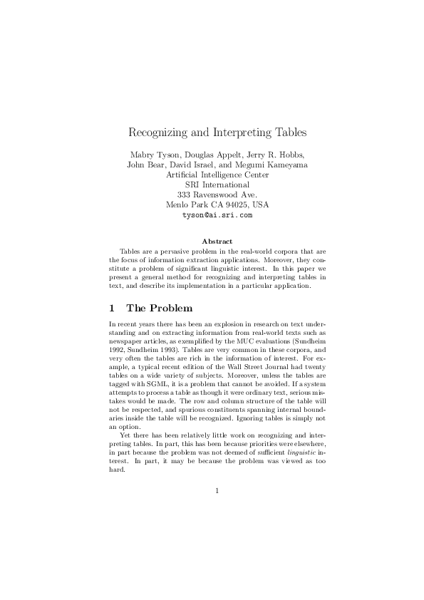 (PDF) Recognizing and Interpreting Tables