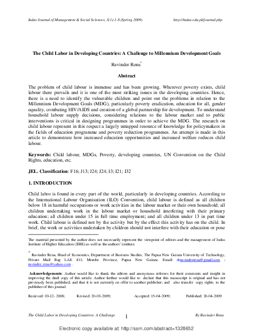 (PDF) The Child Labor in Developing Countries: A Challenge to ...