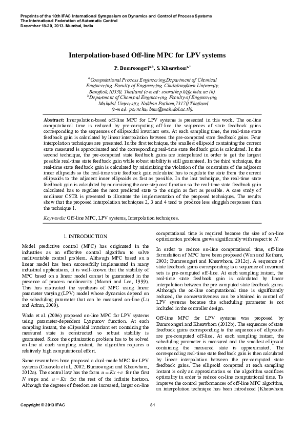 (PDF) Interpolation-based Off-line MPC for LPV systems
