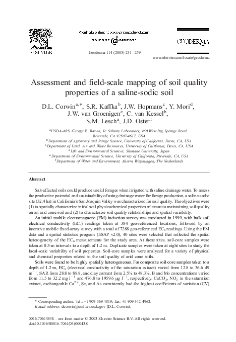 (PDF) Assessment and field-scale mapping of soil quality properties of a saline-sodic soil