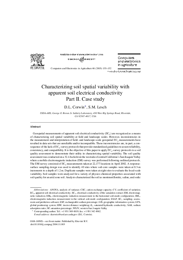 (PDF) Characterizing soil spatial variability with apparent soil electrical conductivity