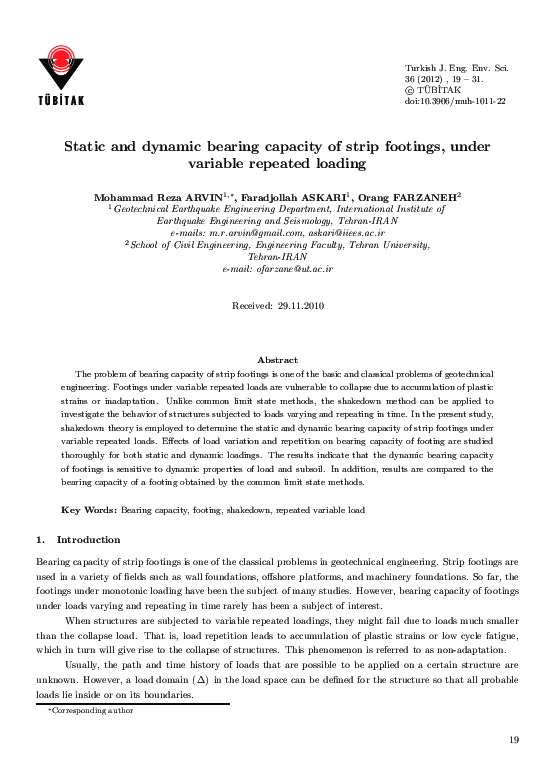 (PDF) Static and dynamic bearing capacity of strip footings, under variable repeated loading