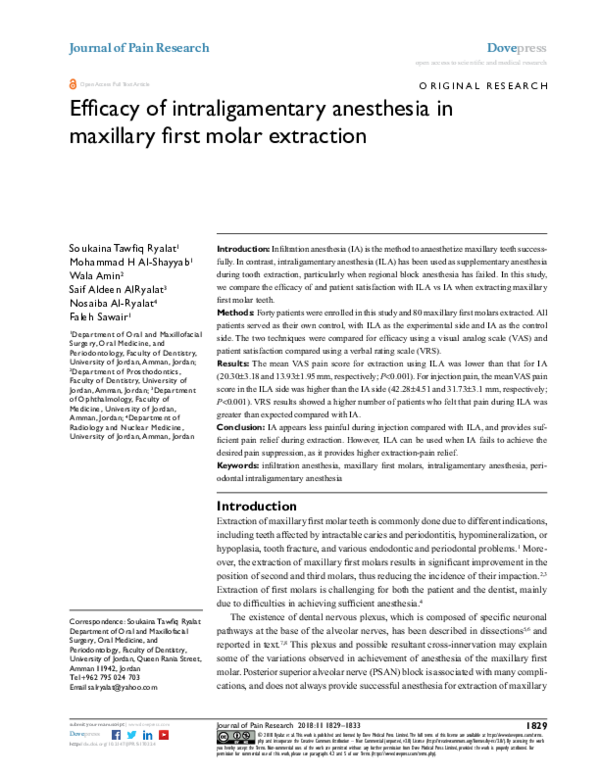 (PDF) Efficacy of intraligamentary anesthesia in maxillary first molar ...