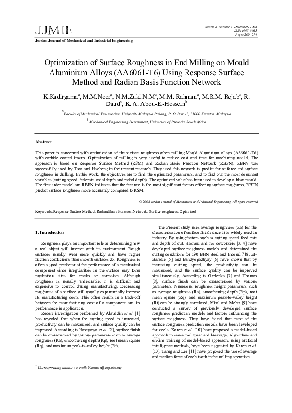 (PDF) Optimization of Surface Roughness in End Milling Using Potential Support Vector Machine