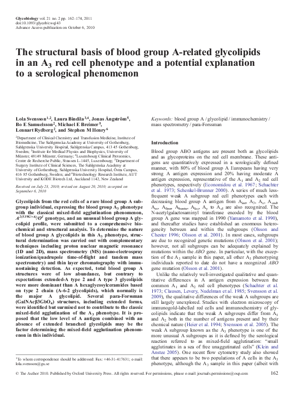 (PDF) The structural basis of blood group A-related glycolipids in an ...