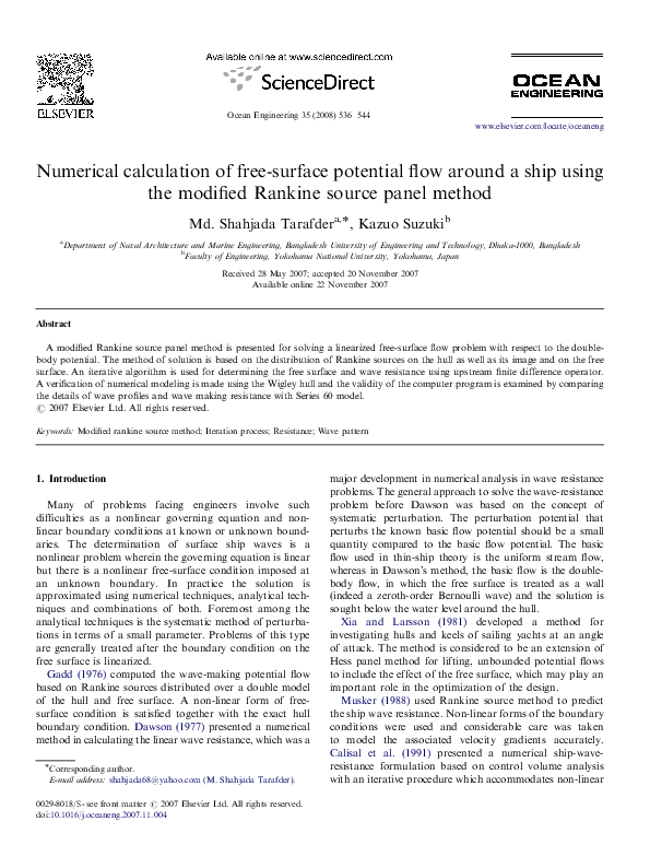 (PDF) Numerical calculation of free-surface potential flow around a ...