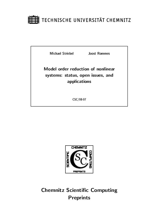 Pdf Model Order Reduction Of Nonlinear Systems In Circuit Simulation Status And Applications