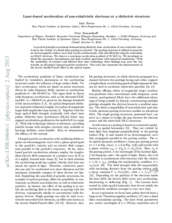 (PDF) Laser-Based Acceleration of Nonrelativistic Electrons at a Dielectric Structure