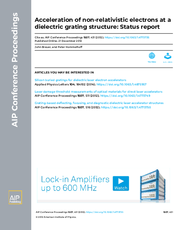 (PDF) Acceleration of non-relativistic electrons at a dielectric ...