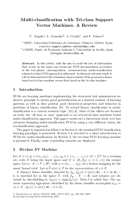 (PDF) Multi-classification with Tri-class Support Vector Machines. A Review | Cecilio Angulo ...