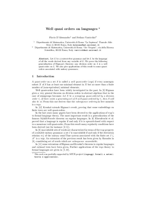 (PDF) On Well Quasi-orders on Languages