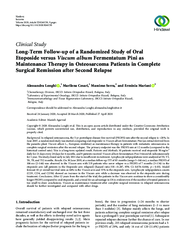 (PDF) Long-Term Follow-up of a Randomized Study of Oral Etoposide ...