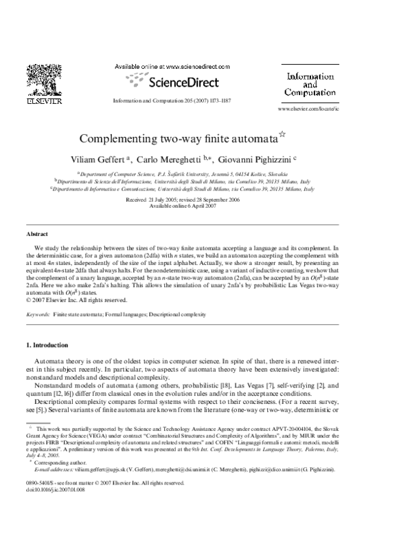 (PDF) Complementing two-way finite automata