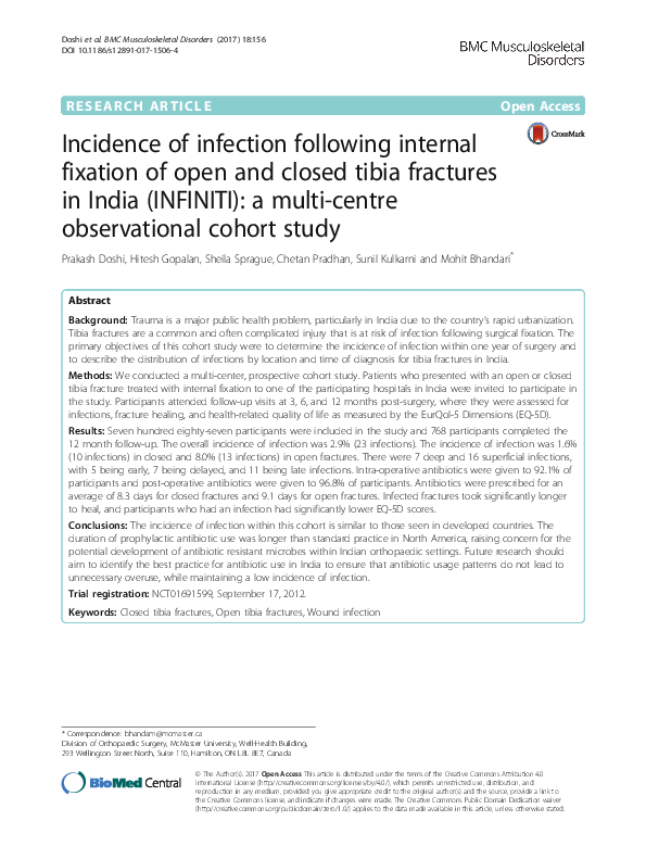 (PDF) Incidence of infection following internal fixation of open and ...