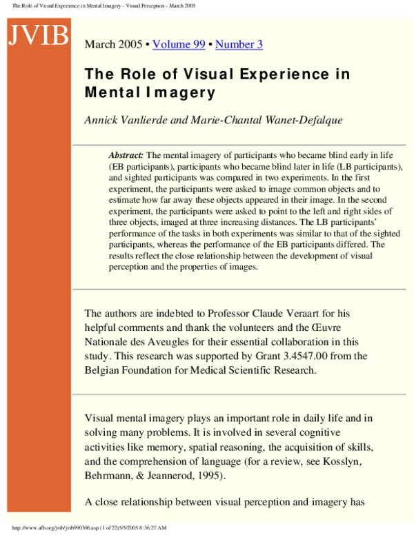 (PDF) The role of visual experience in mental imagery