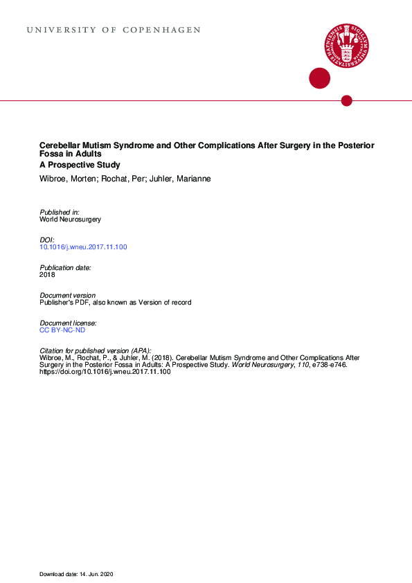 (PDF) Cerebellar Mutism Syndrome and Other Complications After Surgery ...