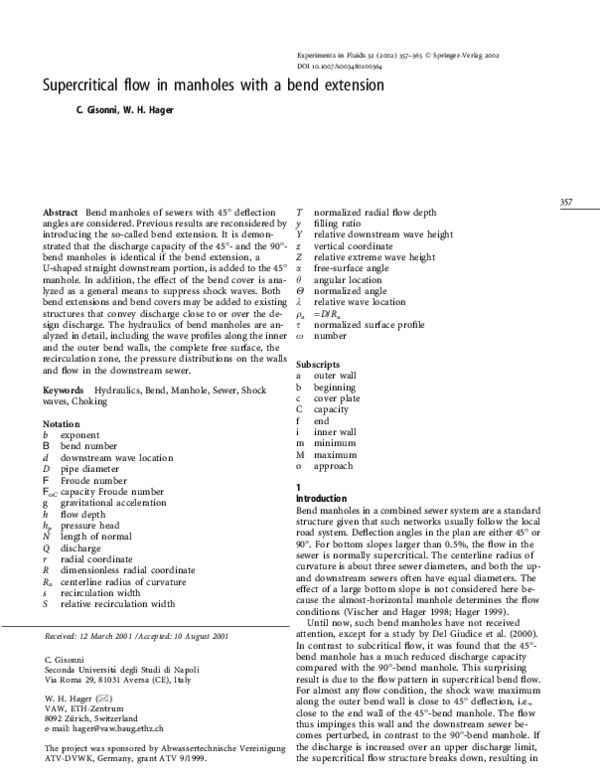 (PDF) Supercritical flow in manholes with a bend extension