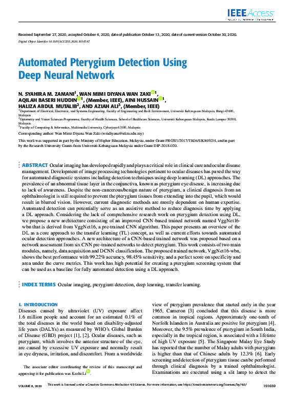 (PDF) Automated Pterygium Detection Using Deep Neural Network
