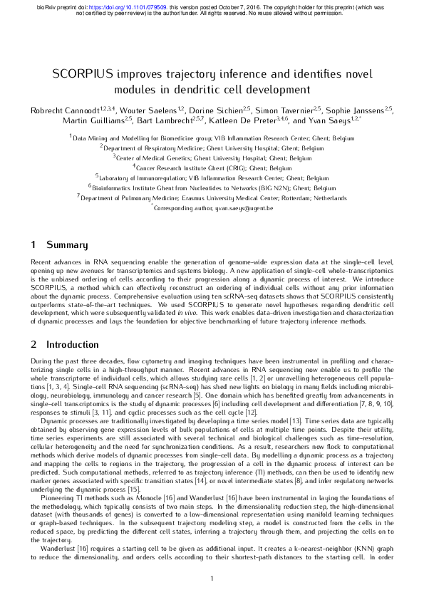 (PDF) SCORPIUS improves trajectory inference and identifies novel modules in dendritic cell ...