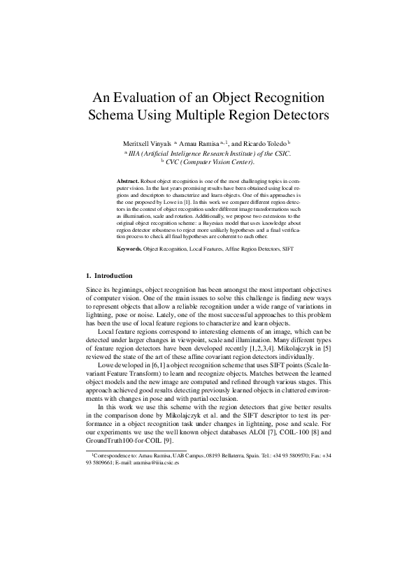 (PDF) An Evaluation of an Object Recognition Schema Using Multiple ...