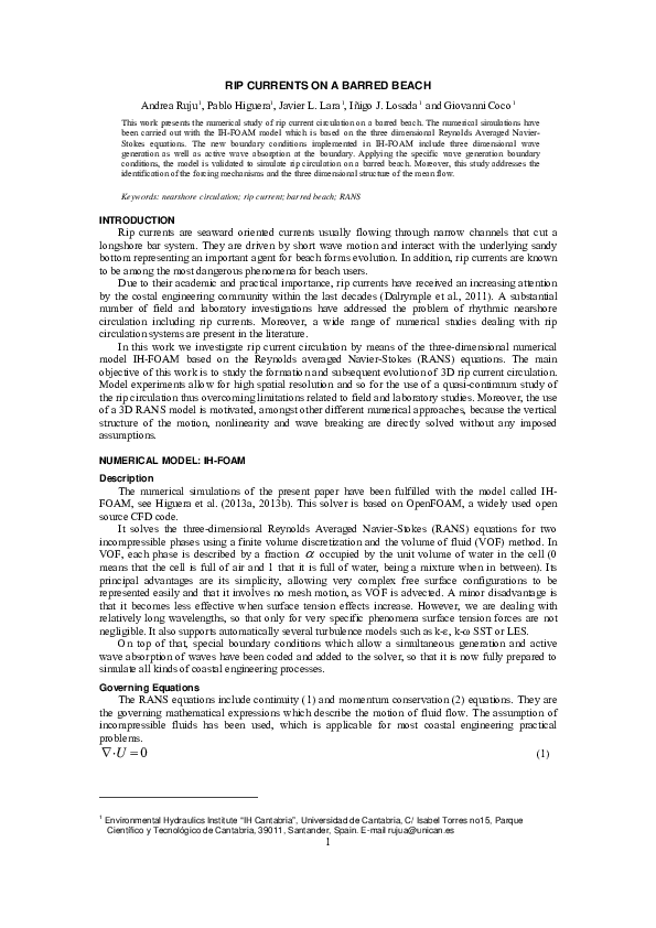 (PDF) Rip Currents on a Barred Beach