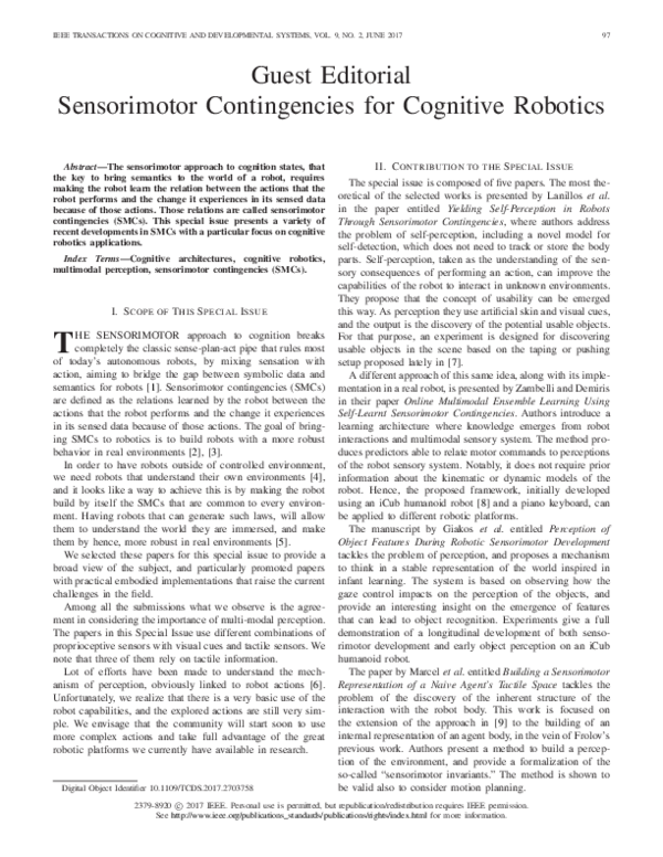 (PDF) Guest Editorial Sensorimotor Contingencies for Cognitive Robotics