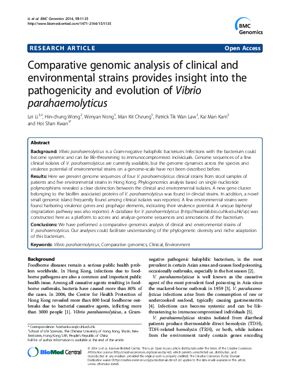 (PDF) Comparative genomic analysis of clinical and environmental strains provides insight into ...