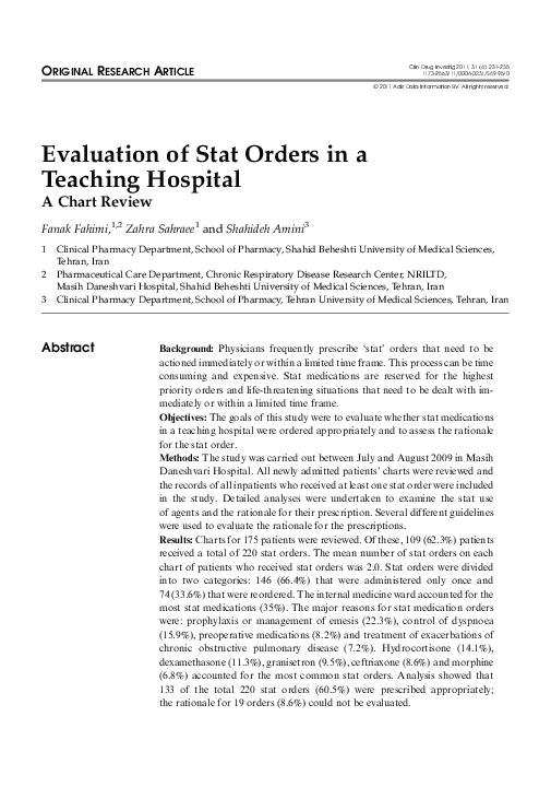 (PDF) Evaluation of Stat Orders in a Teaching Hospital